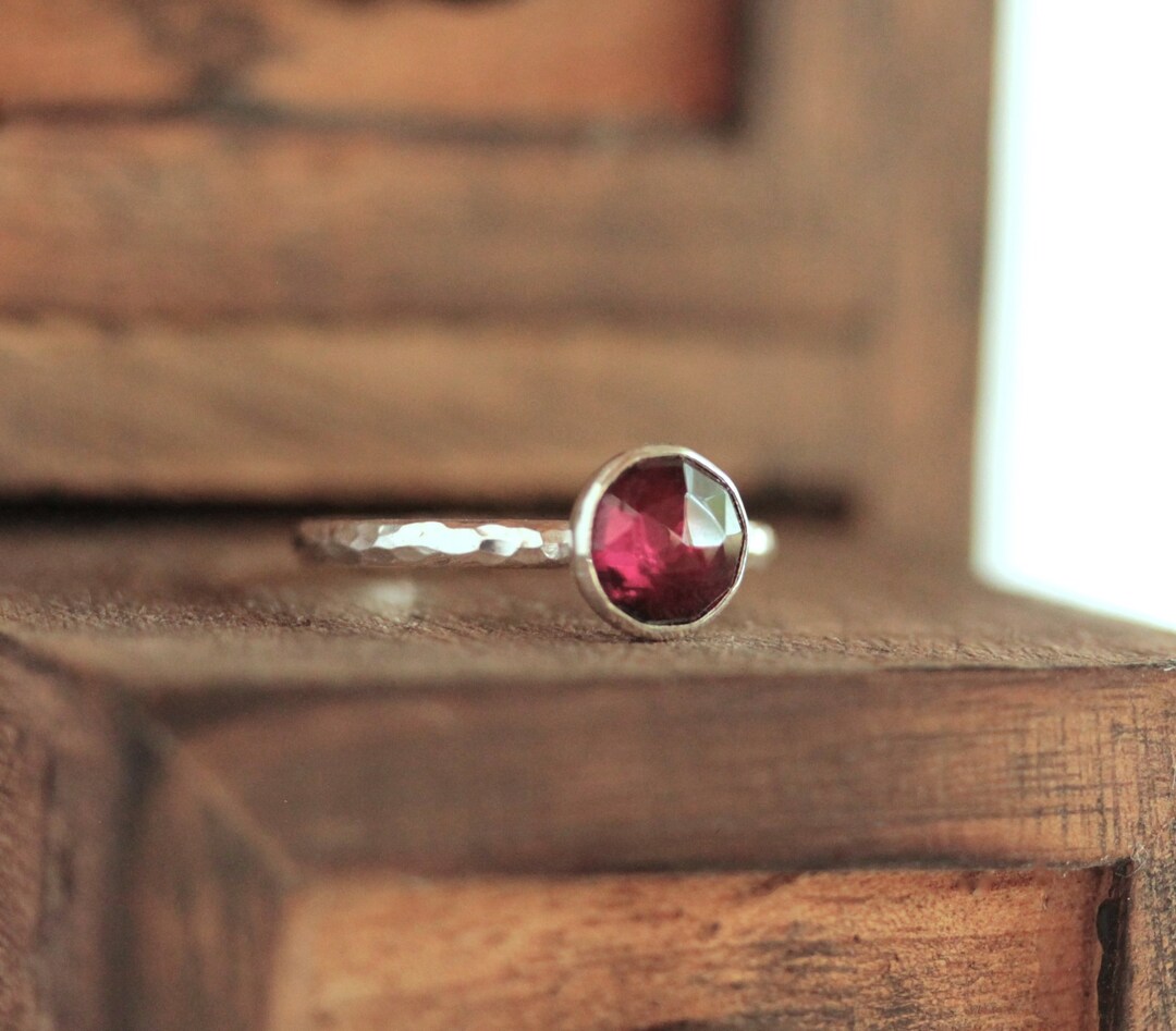 Silver Garnet Ring Silver Stacking Ring Garnet Stacking - Etsy