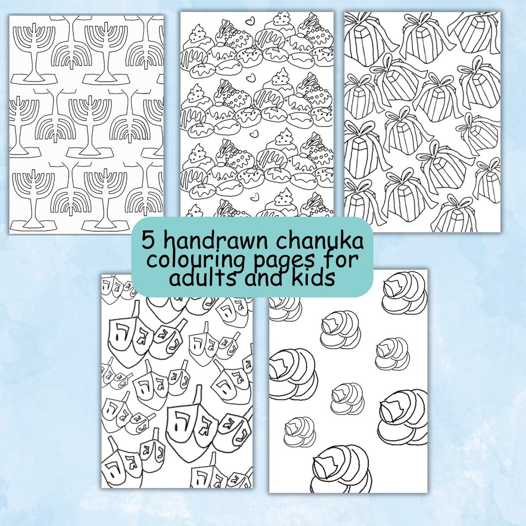 Fun Chanuka Colouring Pages, Handrawn, Doodle Style Hanukkahq Digital ...