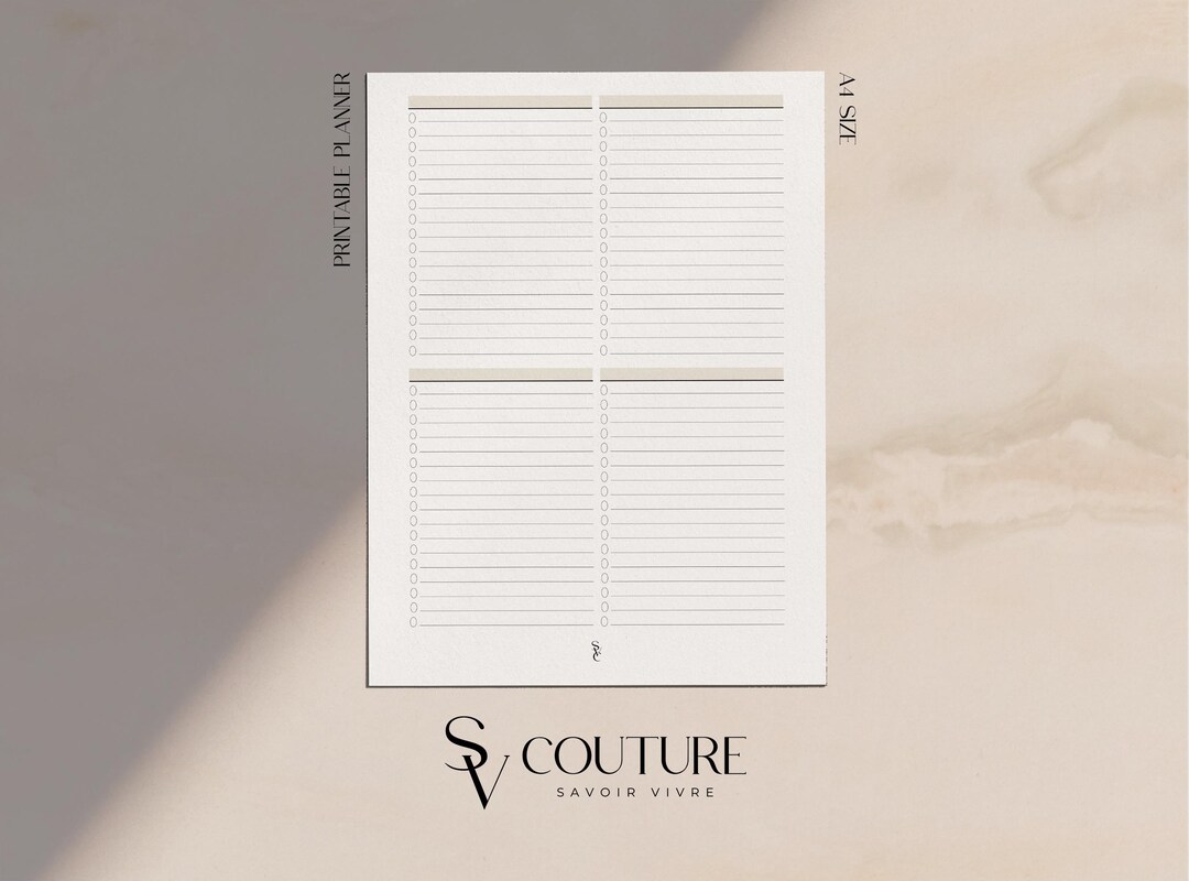 A4 4-column Checklist Printable: Luxury Planner Insert (PDF) - Etsy