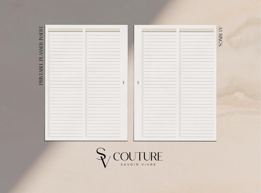 A5 Dual Column Checklist Printable: Luxury Planner Inserts (PDF) - Etsy
