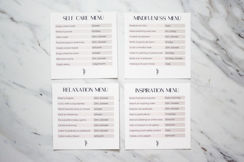 Editable Self Care & Lifestyle Menu Cards (printable PDF) - Etsy Canada