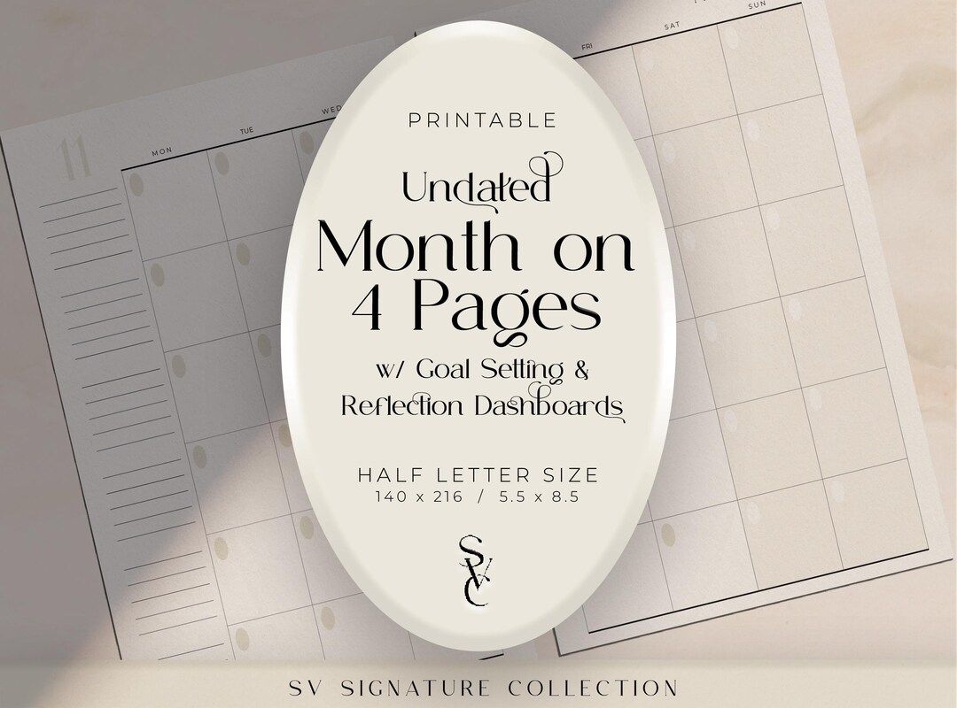 Half Letter Monthly Planner Printable, Luxe Monthly Inserts, Tul ...