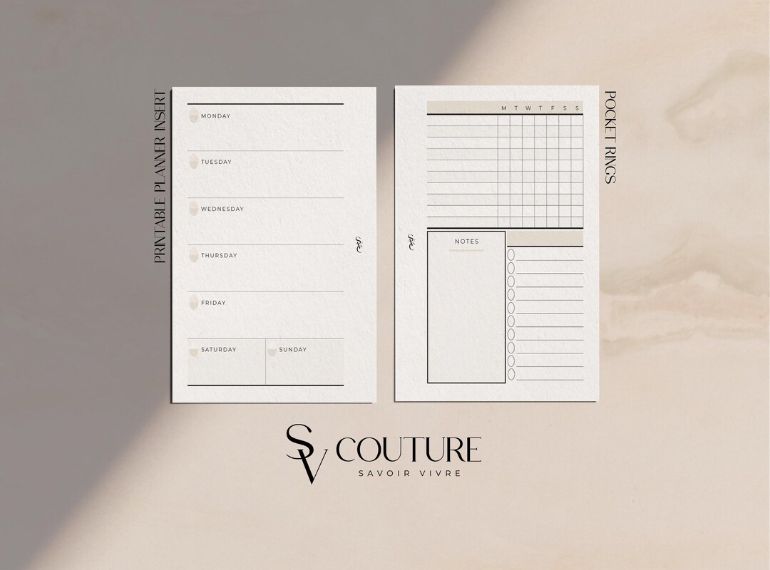 Undated Task Based Weekly Pocket Rings Planner Insert (printable PDF ...