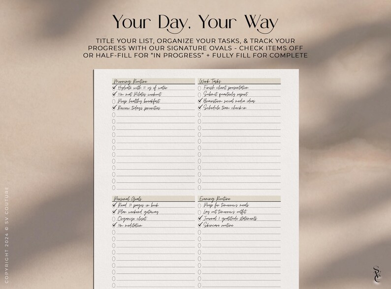 Letter Size Categorized Checklist, Luxury 4-column to Do List, Tul ...