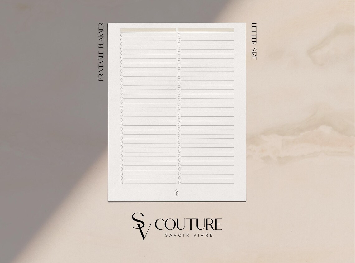Luxury 2-column Checklist Insert: Letter Size Printable (PDF) - Etsy