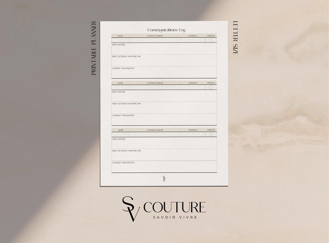 Letter Size Communication Log: Luxury Printable Planner Inserts (PDF ...