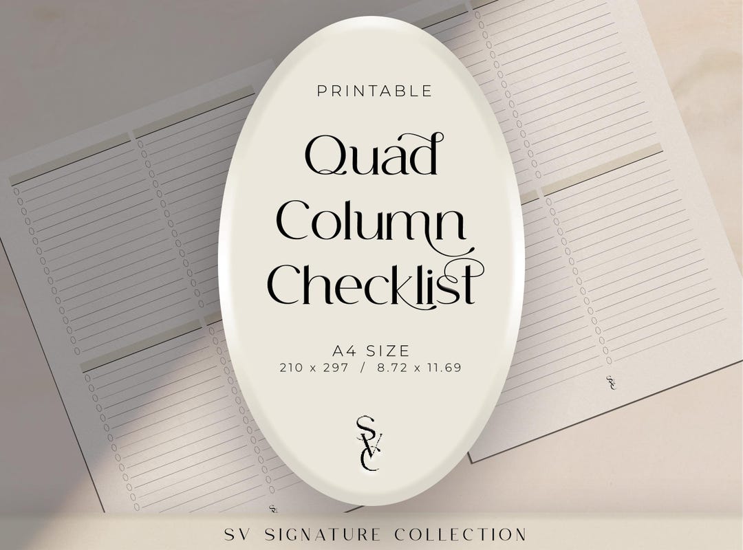 A4 Categorized Checklist, Luxury 4-column to Do List Planner Printable ...