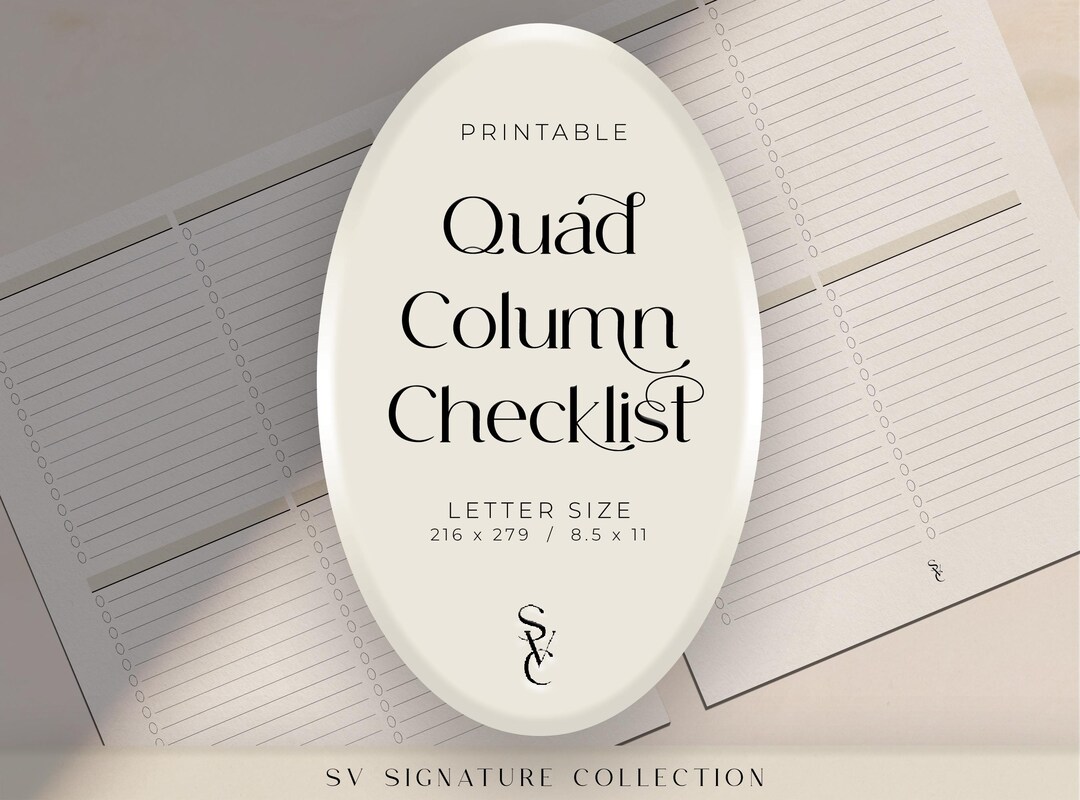 Letter Size Categorized Checklist, Luxury 4-column to Do List, Tul ...