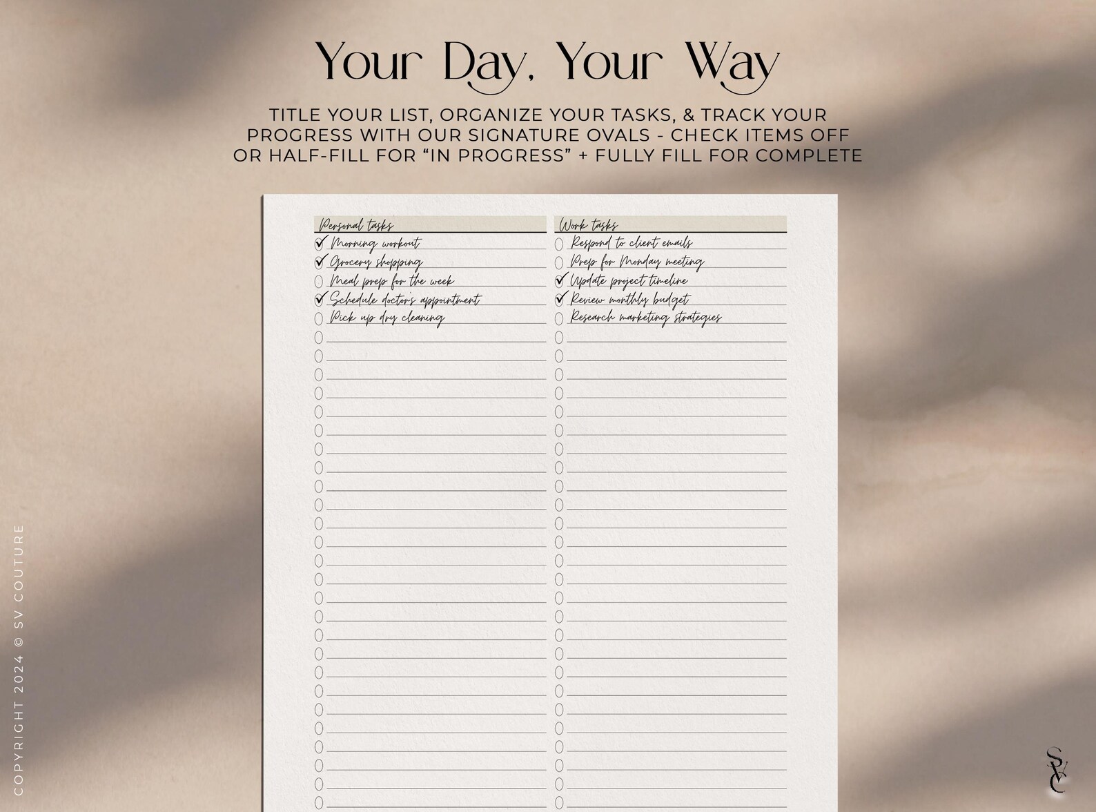 Luxury 2-column Checklist Insert: Letter Size Printable (PDF) - Etsy