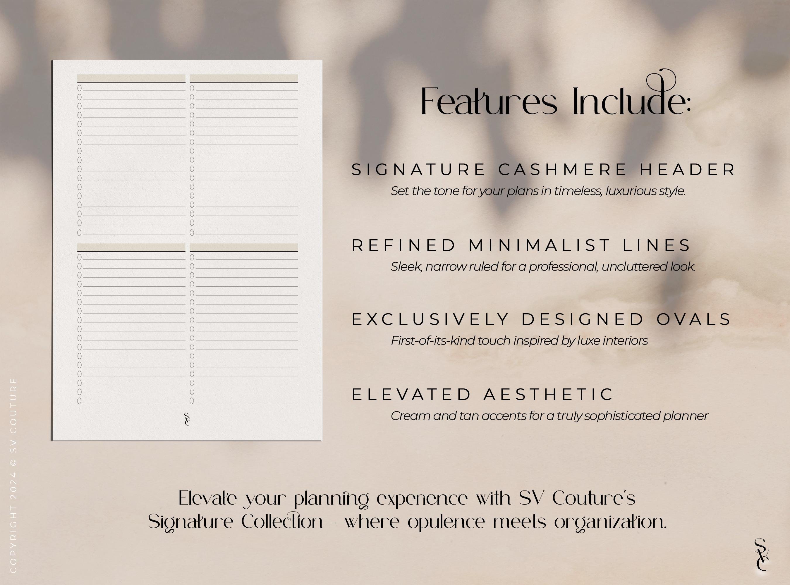 A4 4-column Checklist Printable: Luxury Planner Insert (PDF) - Etsy