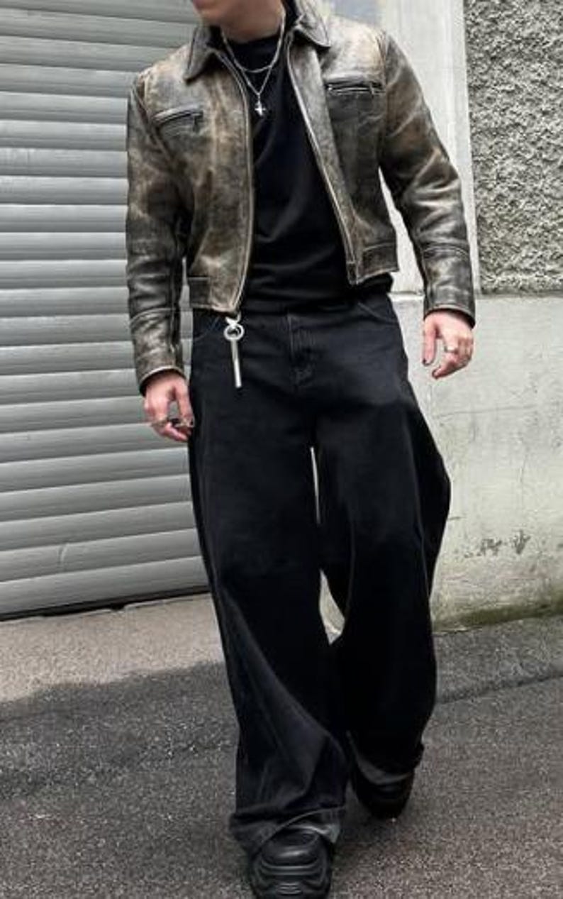 1990s Trendy Men's Vintage Distressed Brown Leather Bomber Jacket 90s ...