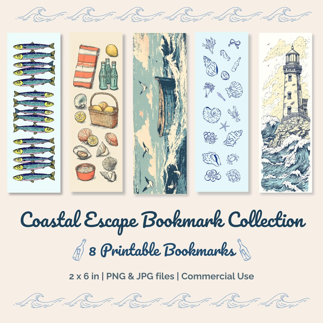 Fisherman Aesthetic Printable Bookmarks | Coastal Nautical Bookmark Set ...