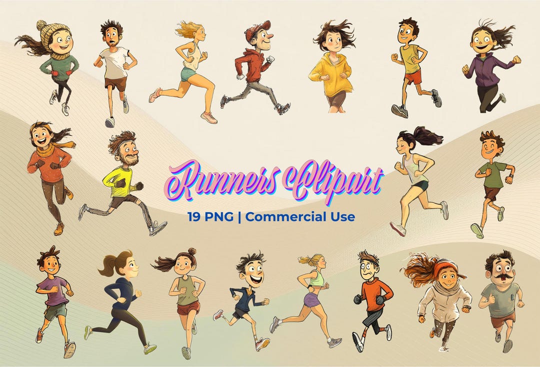 Manga Runner Clipart: Jogging Characters Illustration, Digital Download ...