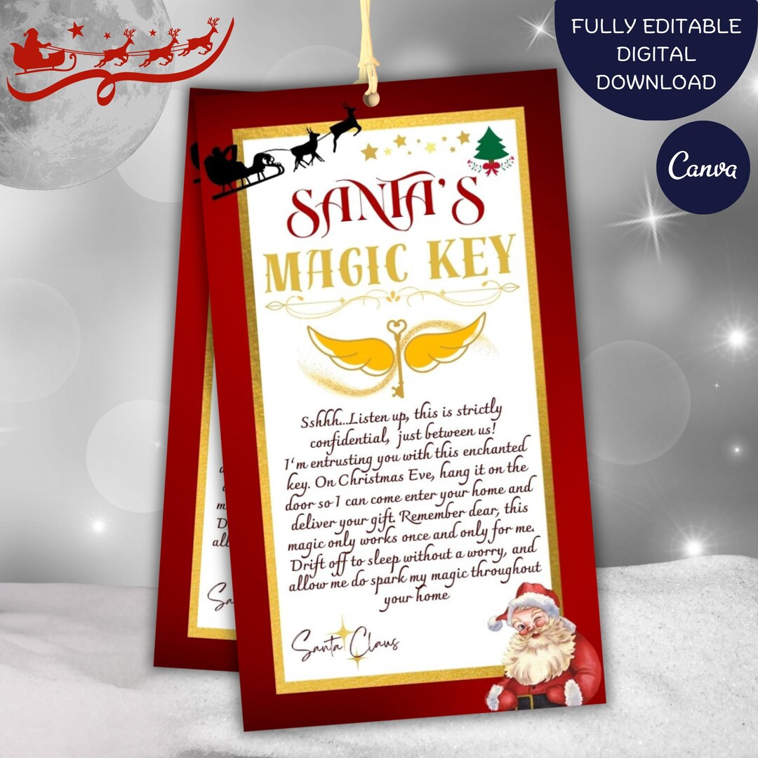 Editable Santa's Magic Key Tag for Christmas Eve Box, No Chimney Santa ...