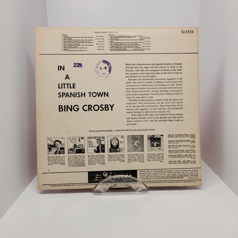 Bing Crosby, in a Little Spanish Town, Vinyl Record, (1958), Vintage - Etsy
