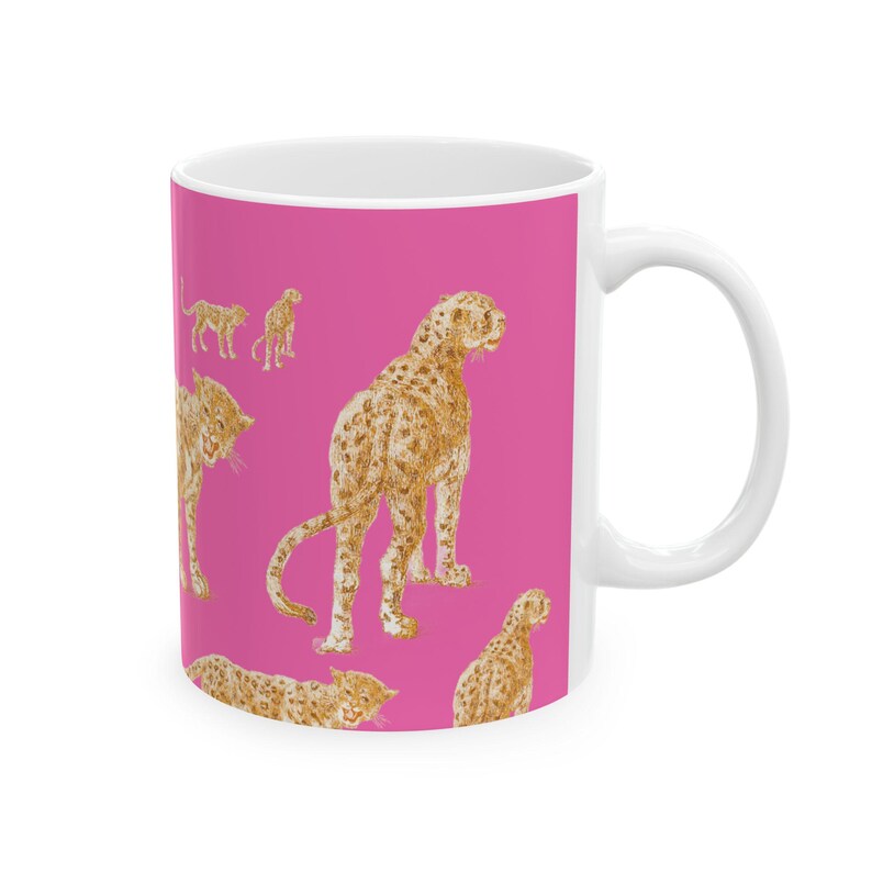 Cheetah Mug Hot Pink Ceramic Coffee Mug 11oz Vibrant Animal Cup Leopard ...