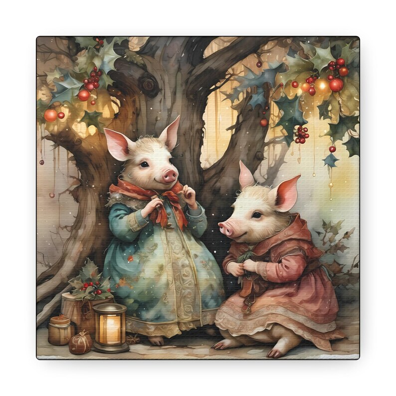 Holiday Tree Friends Pretty Pigs 6x6 In. Canvas Wall Art, Christmas ...
