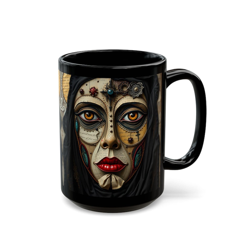 Goth Woman Face Collage Mug, Dark Art Coffee Cup for Goths, 15 Oz Black ...