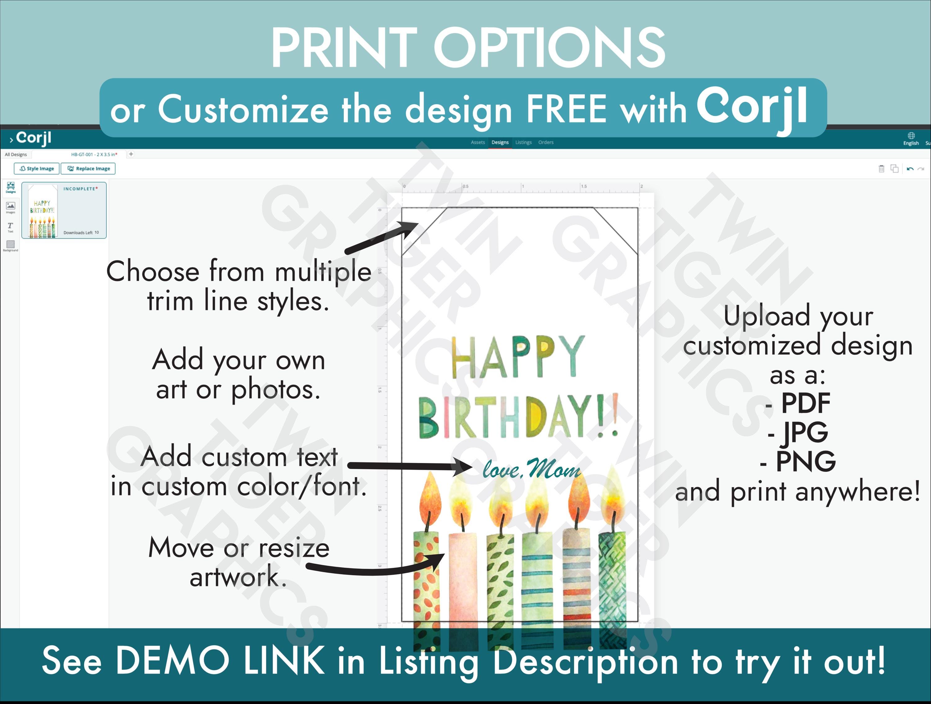 Printable Birthday Candles Gift Tag, Instant Download Birthday Favor ...