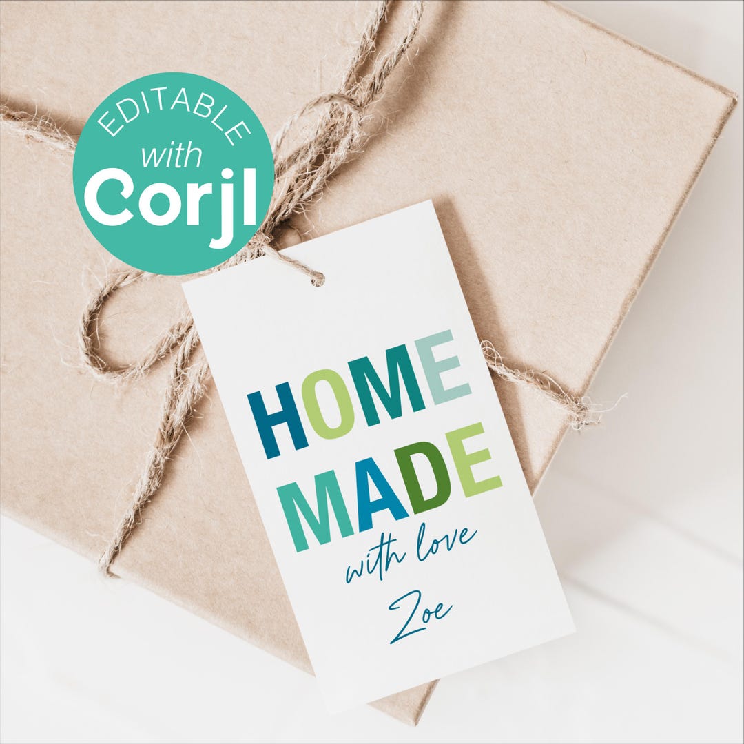 Homemade With Love Printable Gift Tag, Blue Green Editable Gift Tag ...