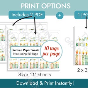 Printable Birthday Candles Gift Tag, Instant Download Birthday Favor ...