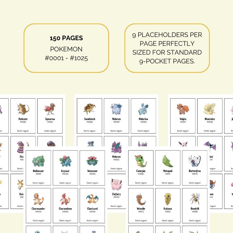 Pokémon Binder Placeholder Collection – Bulbasaur to Pecharunt ...