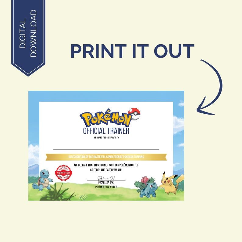 Pokemon Trainer Certificate Printable for Kids & Gamers - Etsy