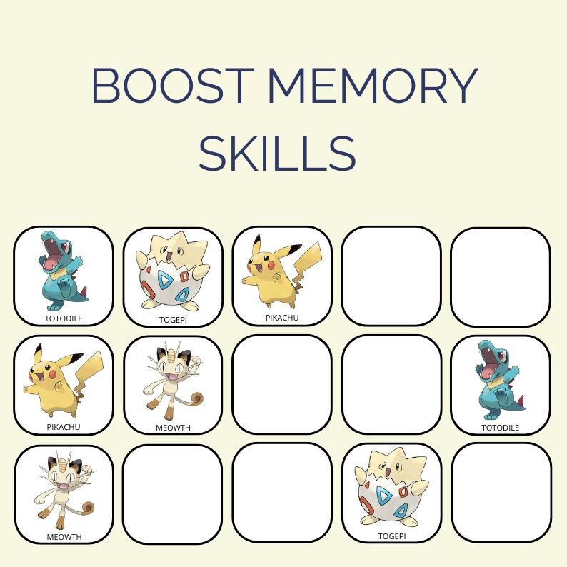 Pokemon Matching Memory Game for Kids, Printable - Etsy