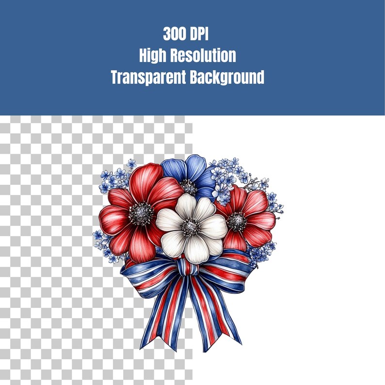 4th July Flowers Clip Art, Patriotic PNG, Memorial Day Flowers ...