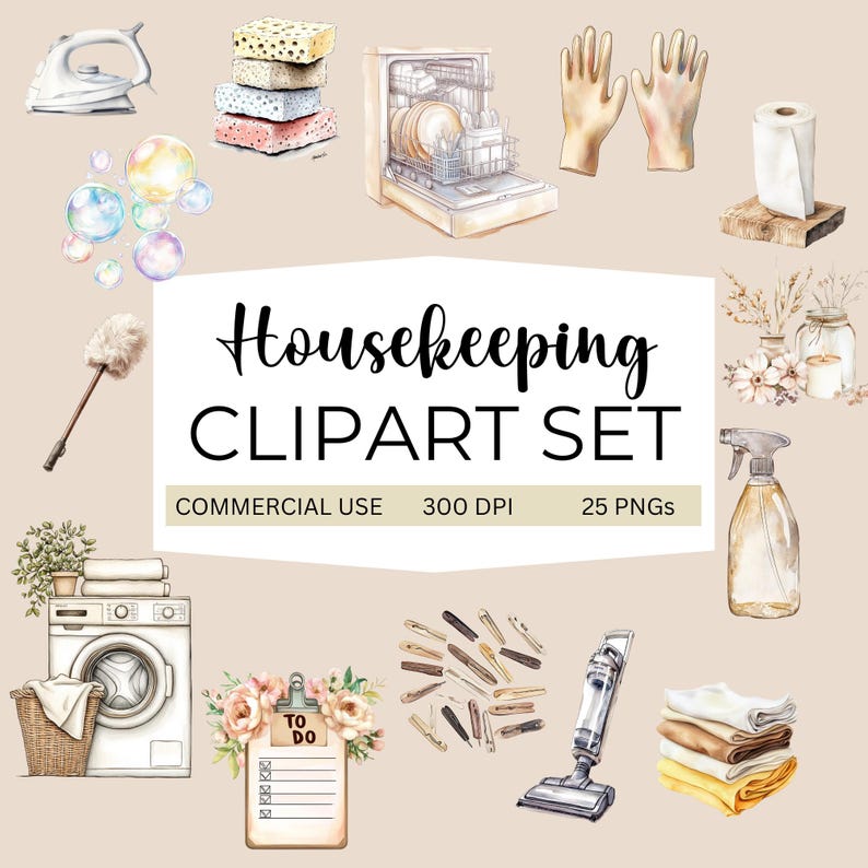 Housekeeping Clip Art, Cleaning,laundry, Housework Illustrations, PNG ...