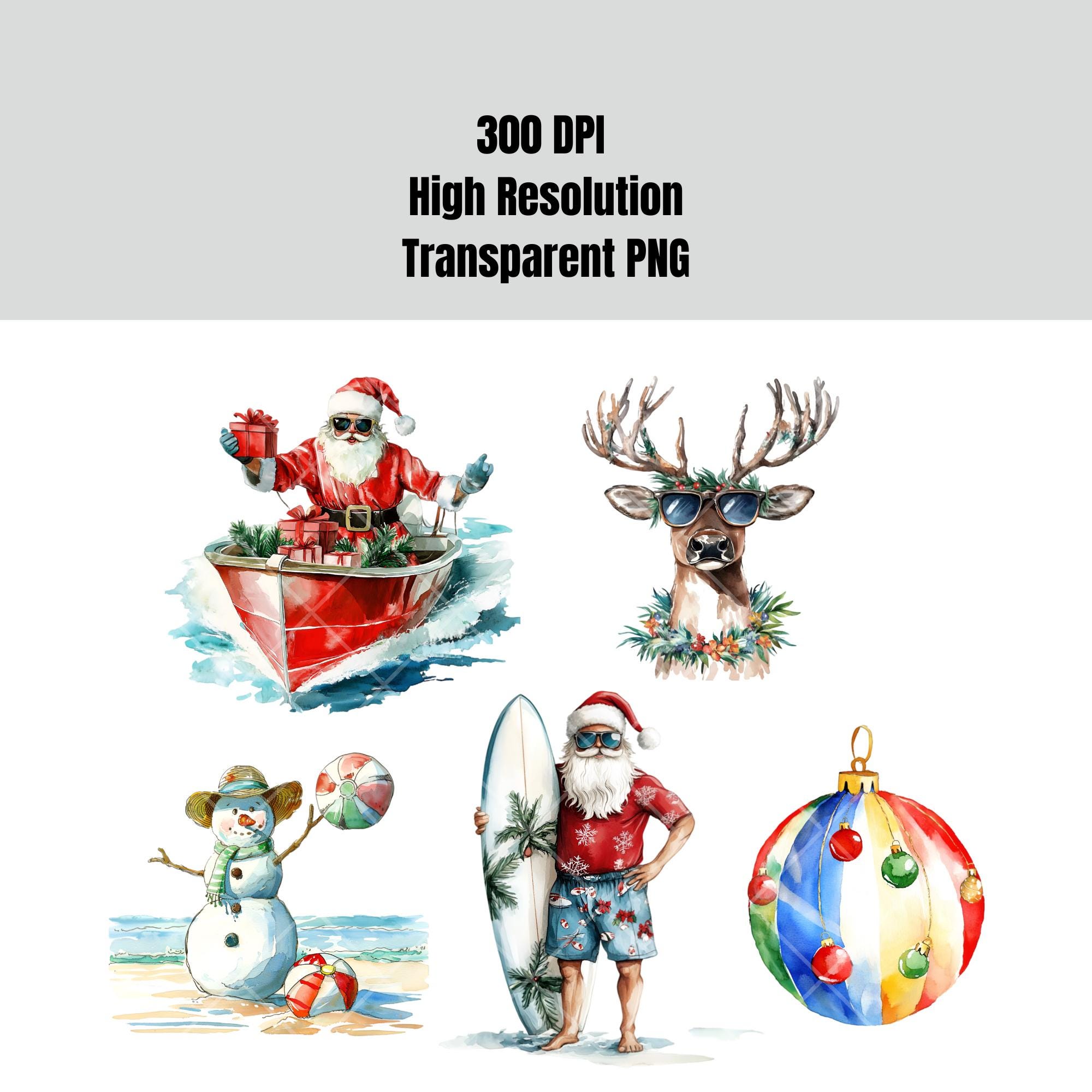 Tropical Santa Clipart, Christmas PNG, Nautical Santa Clipart ...