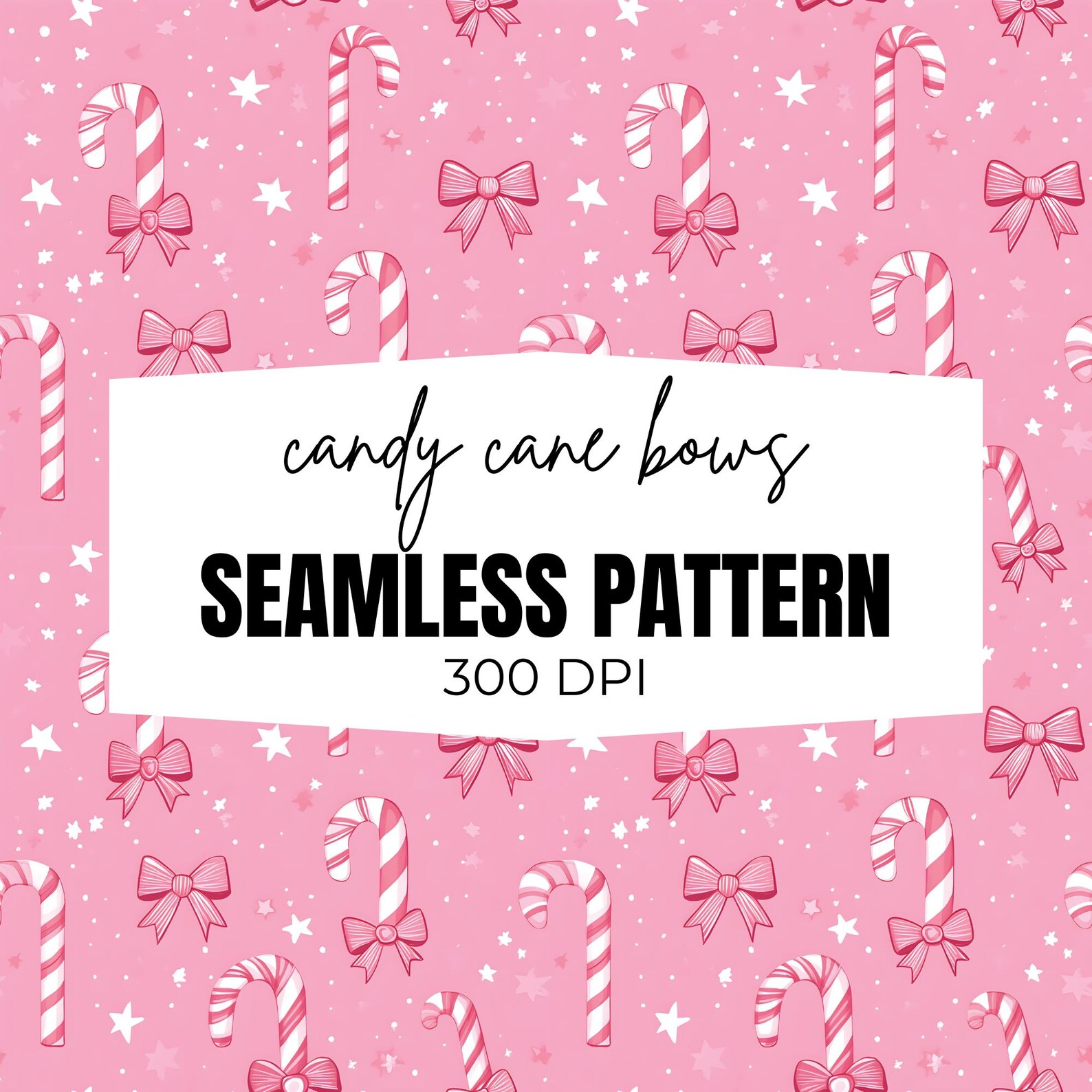 Retro Candy Cane Bows Christmas Seamless Pattern, Digital Paper ...