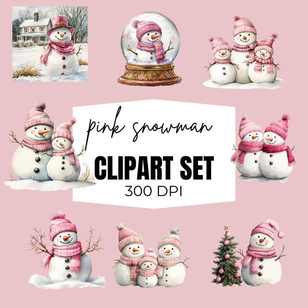 Pink Snowman Clipart, Snowman Png,christmas Graphics, Printable ...