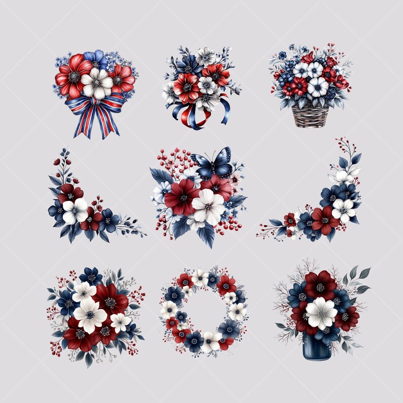 4th July Flowers Clip Art, Patriotic PNG, Memorial Day Flowers ...