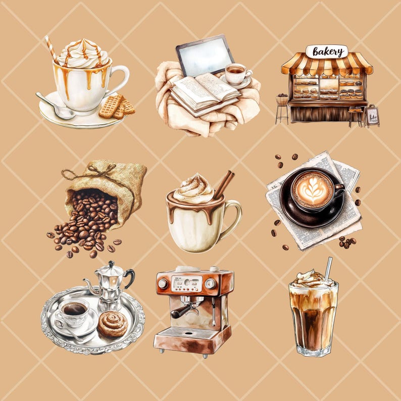 Coffee Love Clipart Collection, Rustic 20 PNG Illustrations, Coffee ...