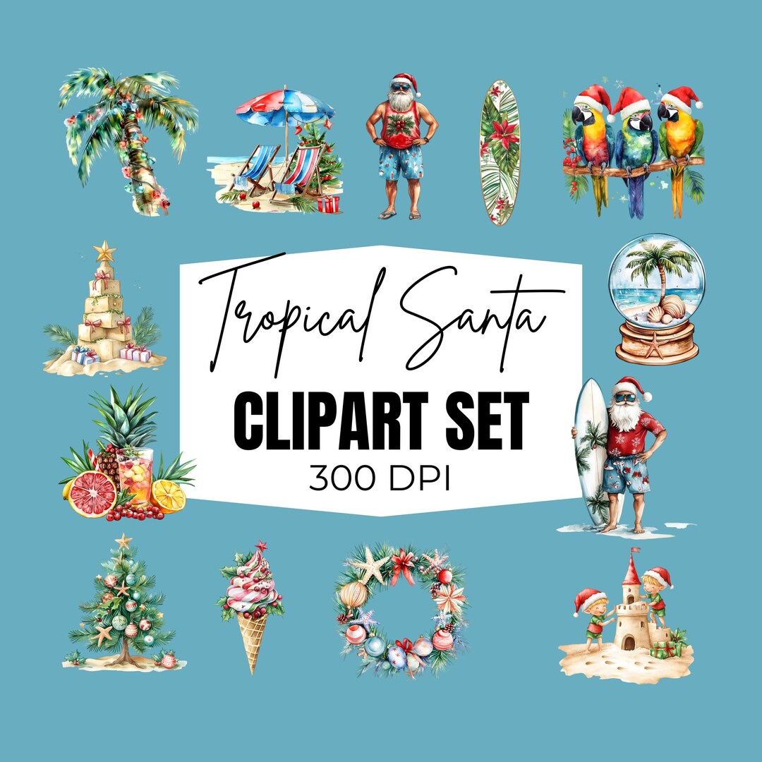 Tropical Santa Clipart, Christmas PNG, Nautical Santa Clipart ...