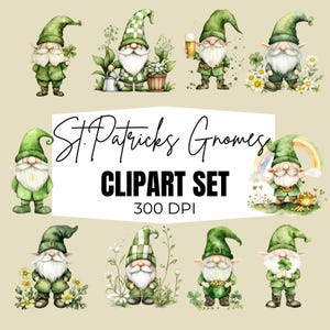 St. Patrick's Gnomes Clipart, Watercolor Gnomes Graphics,sublimation ...