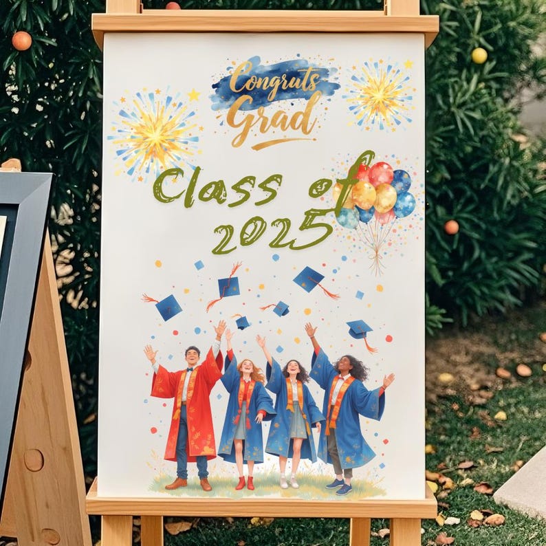 Graduation Watercolor Clipart Bundle | Class of 2025 | Cap, Diploma ...