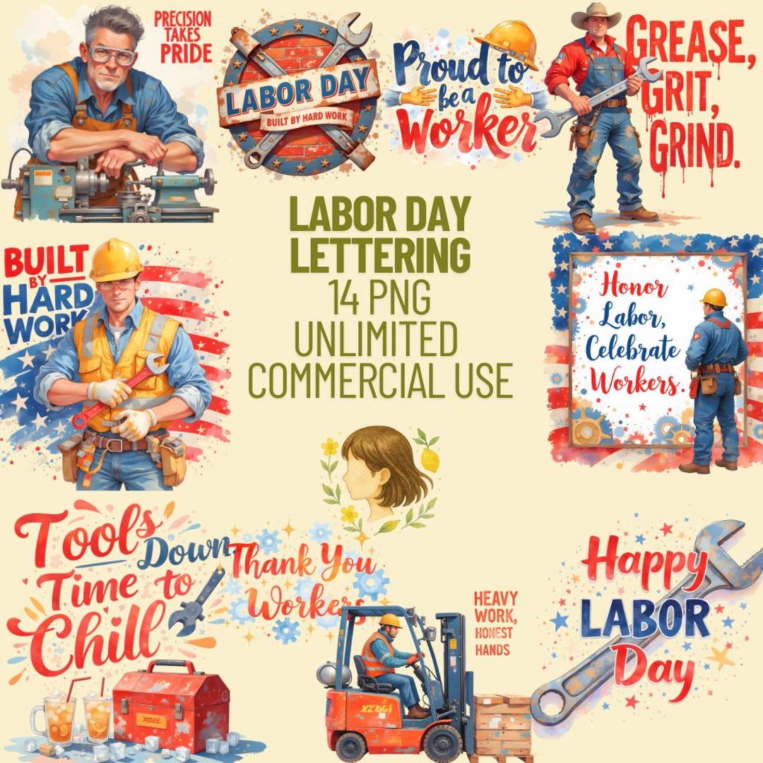 Worker Lettering Clipart | Watercolor Slogan Pngs With Tools, Workers ...