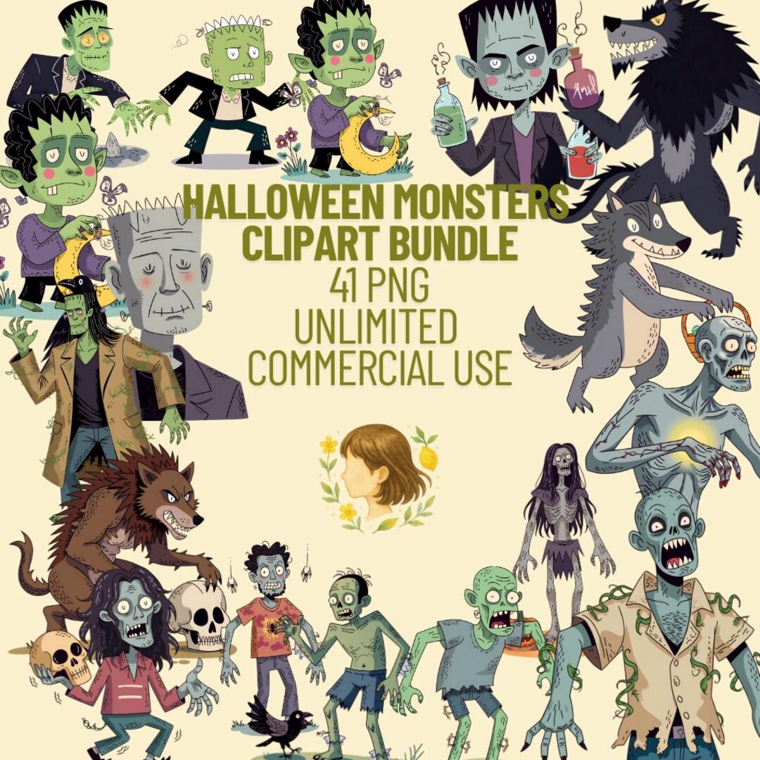 Cartoon Halloween Classic Monsters Clipart Pack | Frankenstein ...