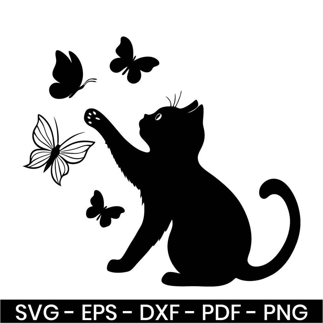 Katze mit Schmetterling SVG, Katzen-Svg-Dateien, Kätzchen spielend svg ...