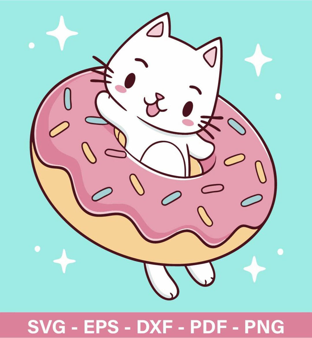 Donut Cat SVG - Cute Layered Cut File, Kawaii Kitty Doughnut Animal ...