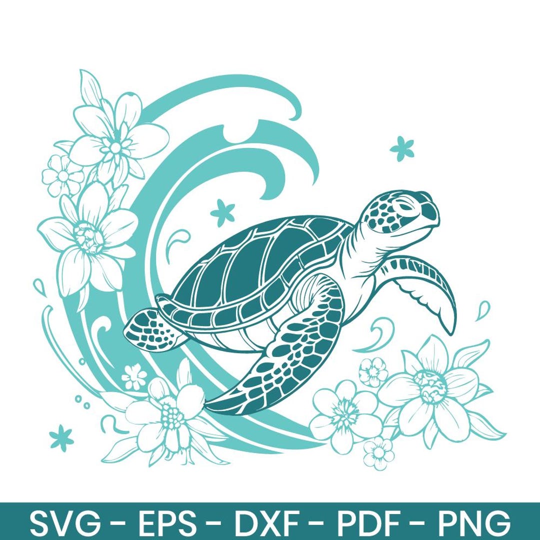 Floral Sea Turtle SVG, Beach Turtle With Flower,ocean Animal Clipart ...