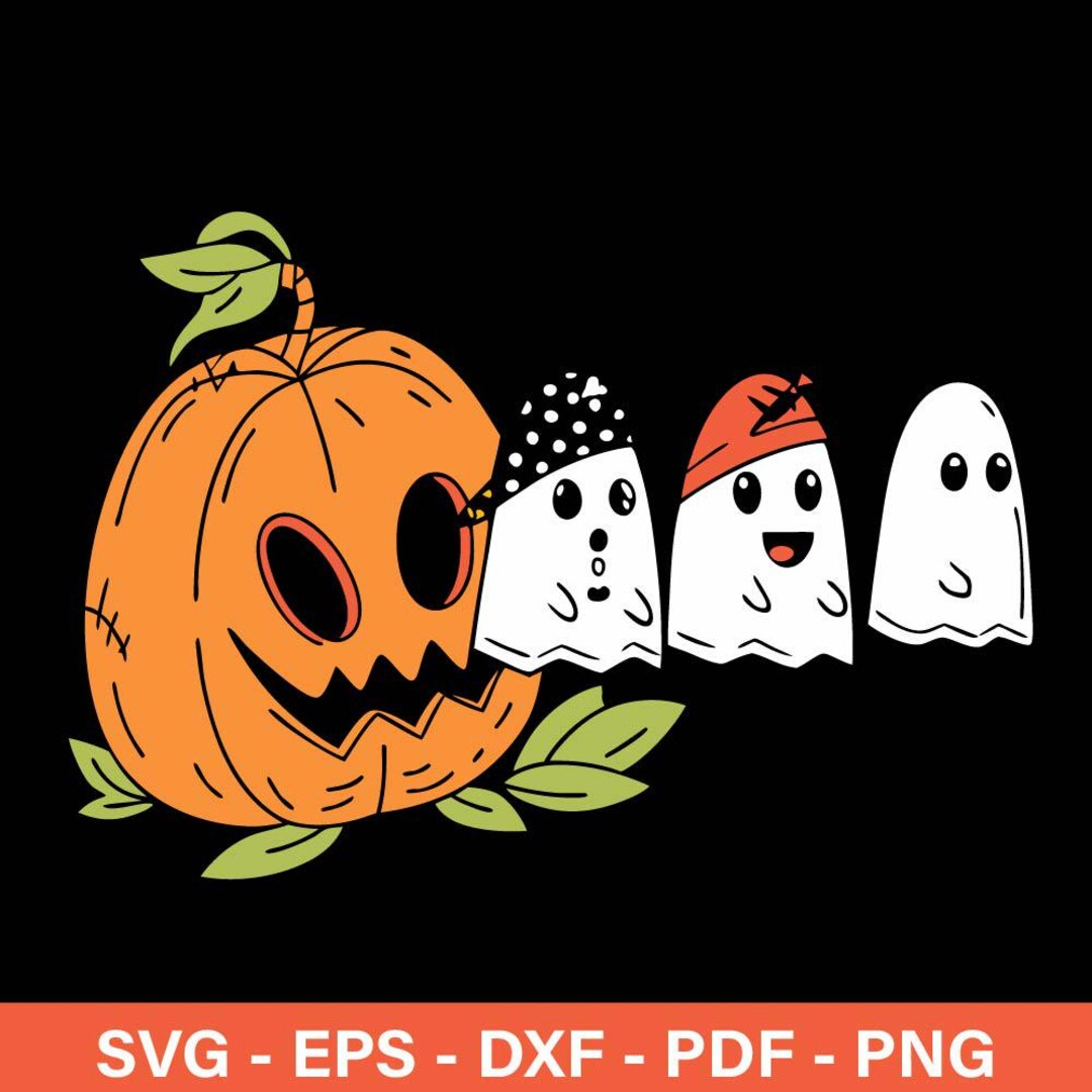 Retro Halloween Pac-man Pumpkin SVG, Halloween Ghost Chase Design ...