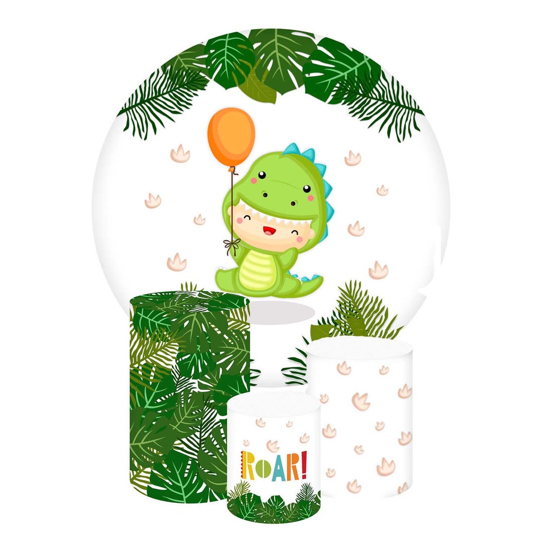 Dinosaur Baby Backdrop and 3 Cylinders Cover Round Backdrop Cover Photo Photography Background ...