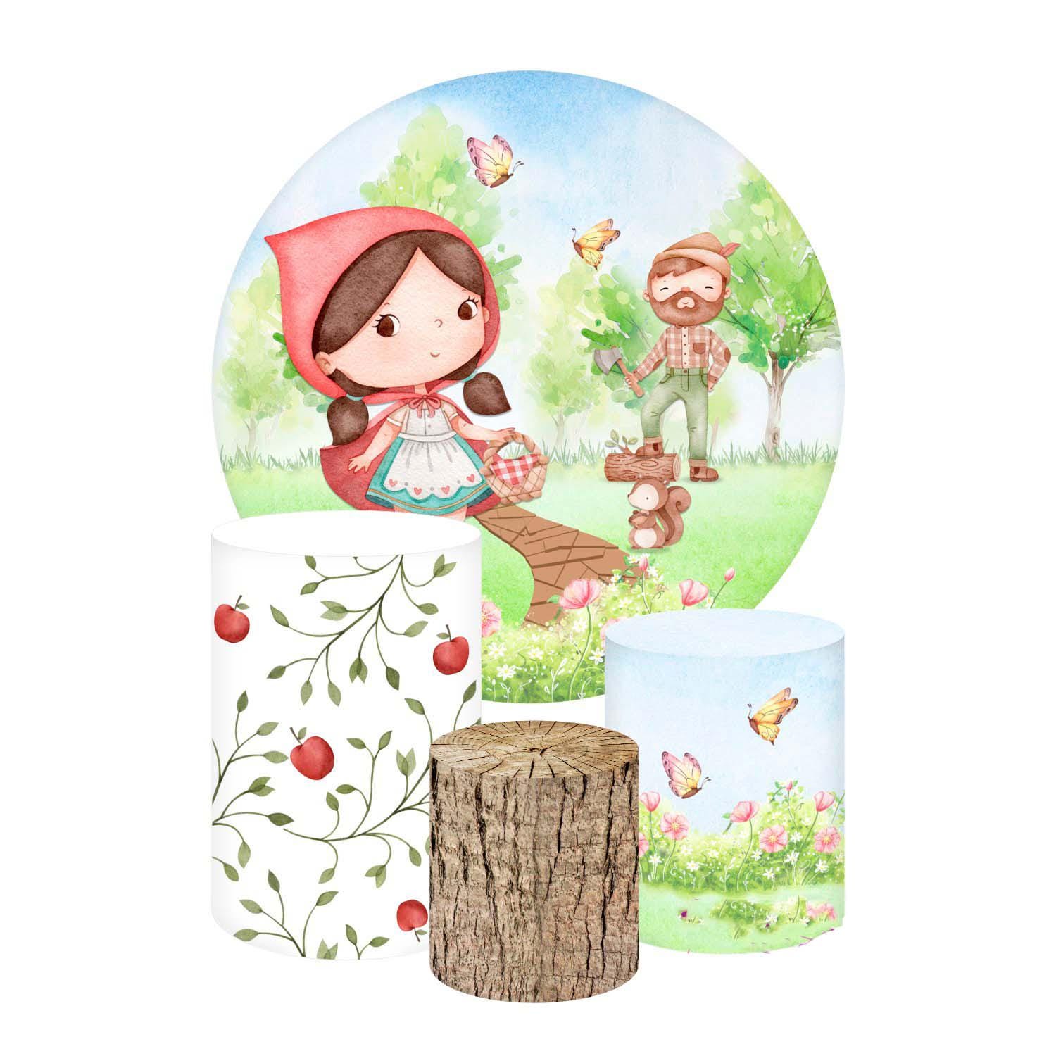 Little Red Riding Hood Backdrop and 3 Cylinders Cover 4 Pieces Arch ...