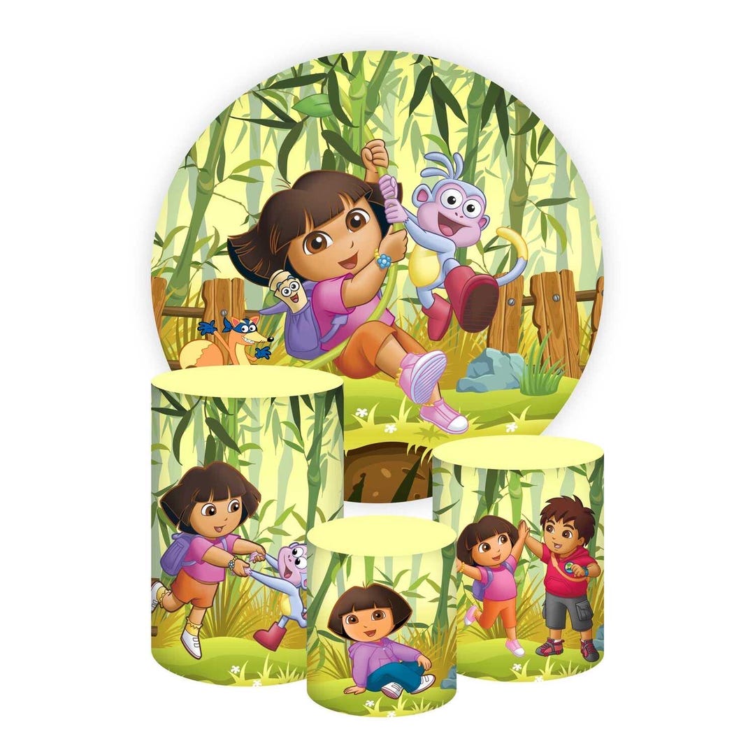 Cartoon Dora Backdrop and 3 Cylinders Cover Arch Backdrop Cover Photo ...