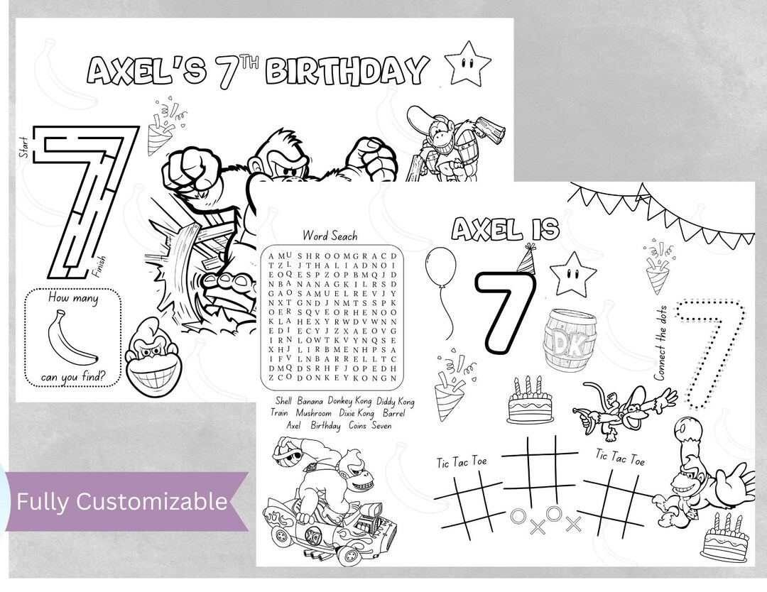 Donkey Kong Birthday Activity Coloring Page - Etsy UK