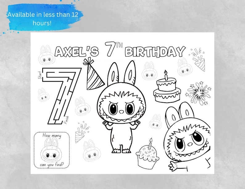 Labubu Birthday Coloring Page - Etsy