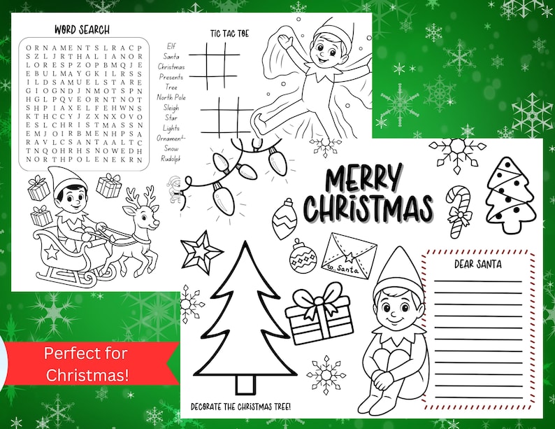 Christmas Elf Activity Page | Christmas Kids Activity Placemat ...